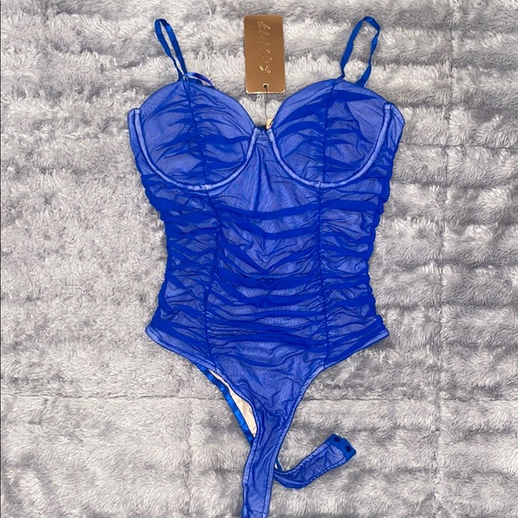 Tops | New Blue Mesh Bodysuit S | Poshmark